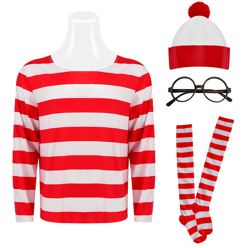 Cartoon Where Is Wally Waldo Cosplay Costume Waldo Book Week Outfit ...