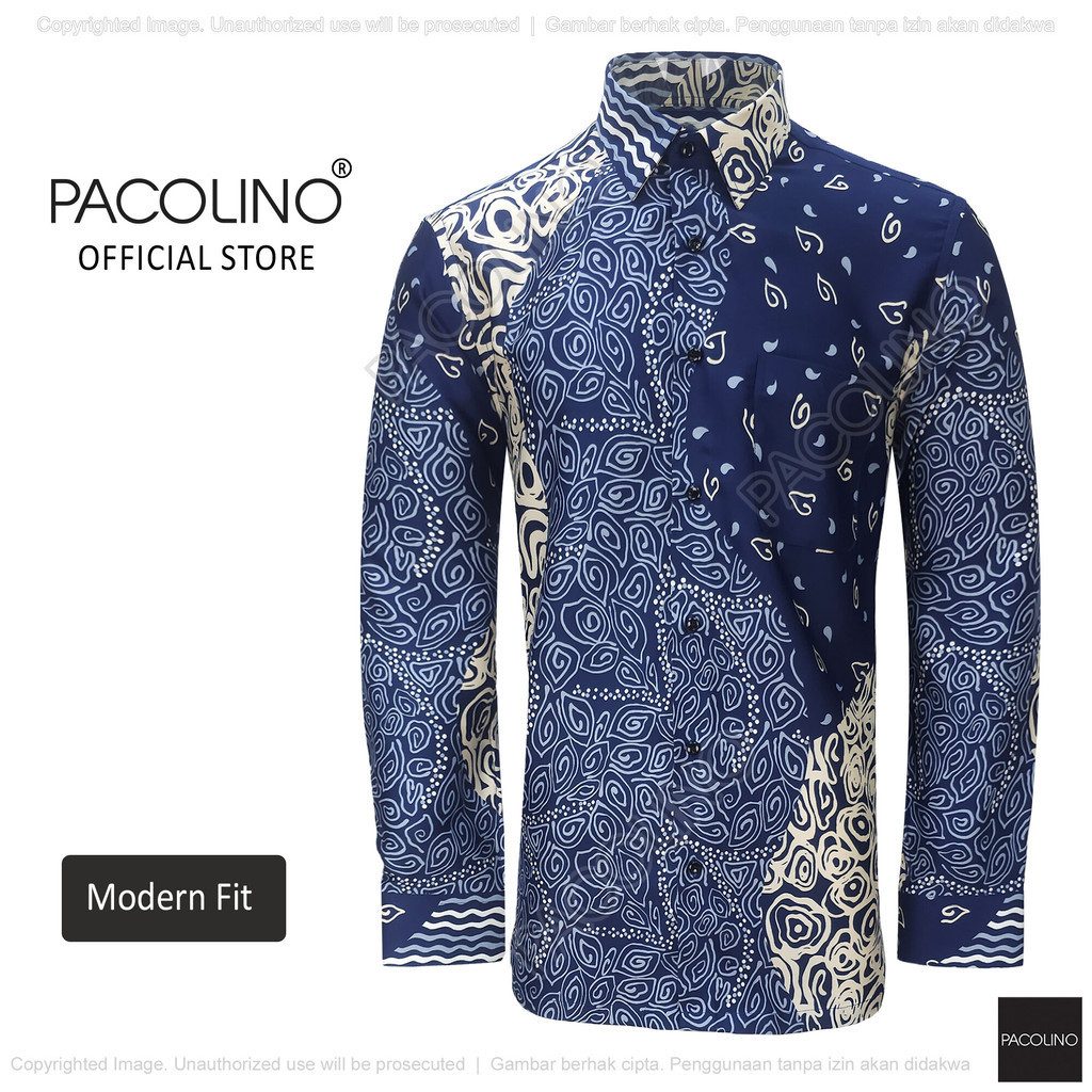 Pacolino - (Modern Fit Cutting) Blue Color Malaysia Men Batik Long ...