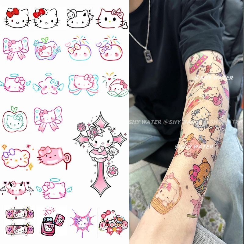 Cartoon Hello Kitty Colorful Tattoo Decal Arm Soft Girl Cute Girl Heart ...