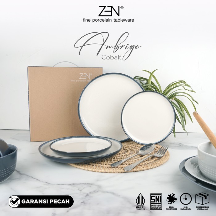 Zen Wedding Gift Dinner Set, Cobalt Stoneware Ceramic Dinner Plates, 4 ...