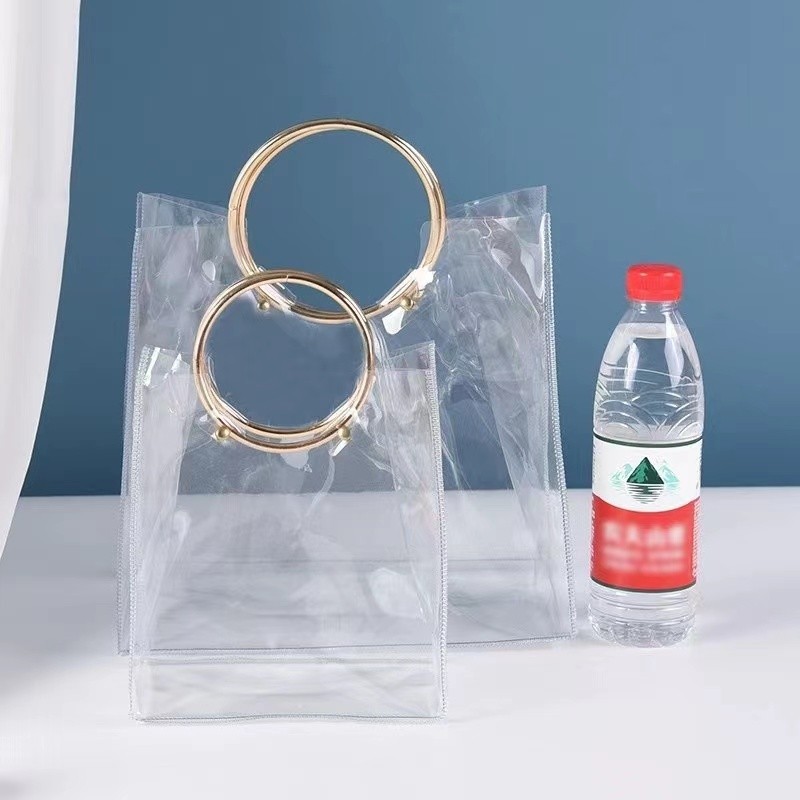 Luxury Round Gold Metal Handle PVC Transparent Gift Bags Beg Hadiah ...