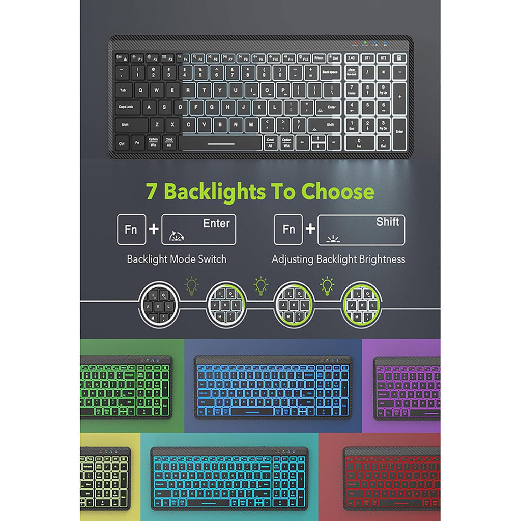 RGB Backlit Silent Wireless Keyboard and Mouse Combo 2.4G Dual Mode ...
