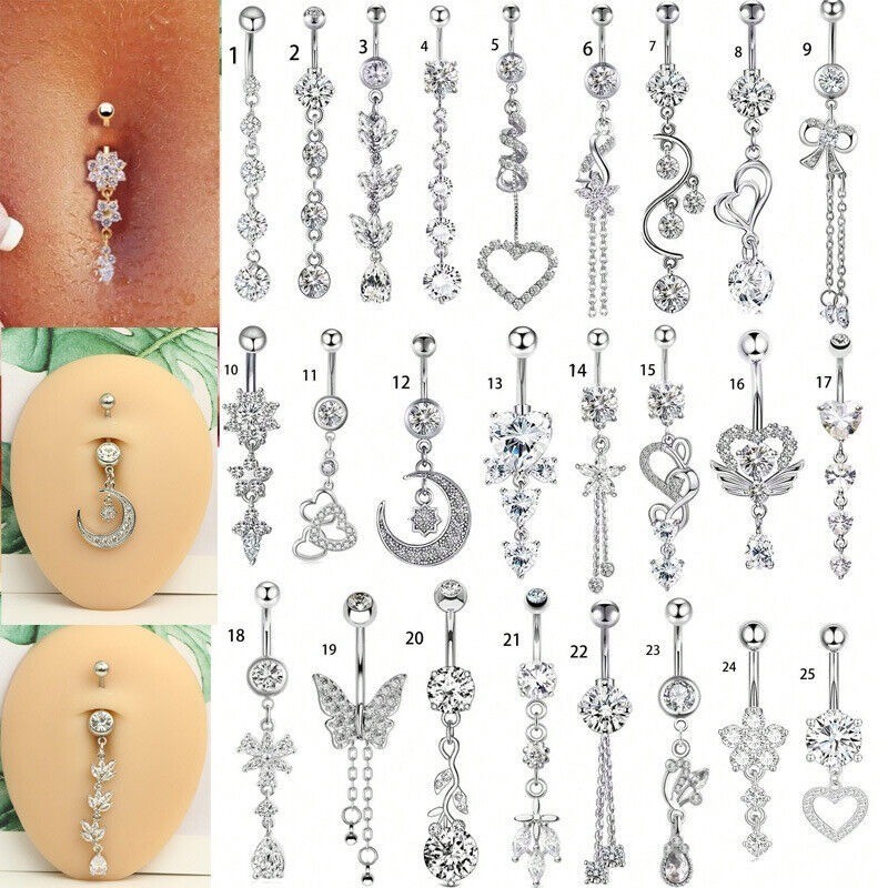 Belly Bars Navel Rings Crystal CZ Gems Belly Button Bar Body Piercing Jewellery | Shopee Malaysia
