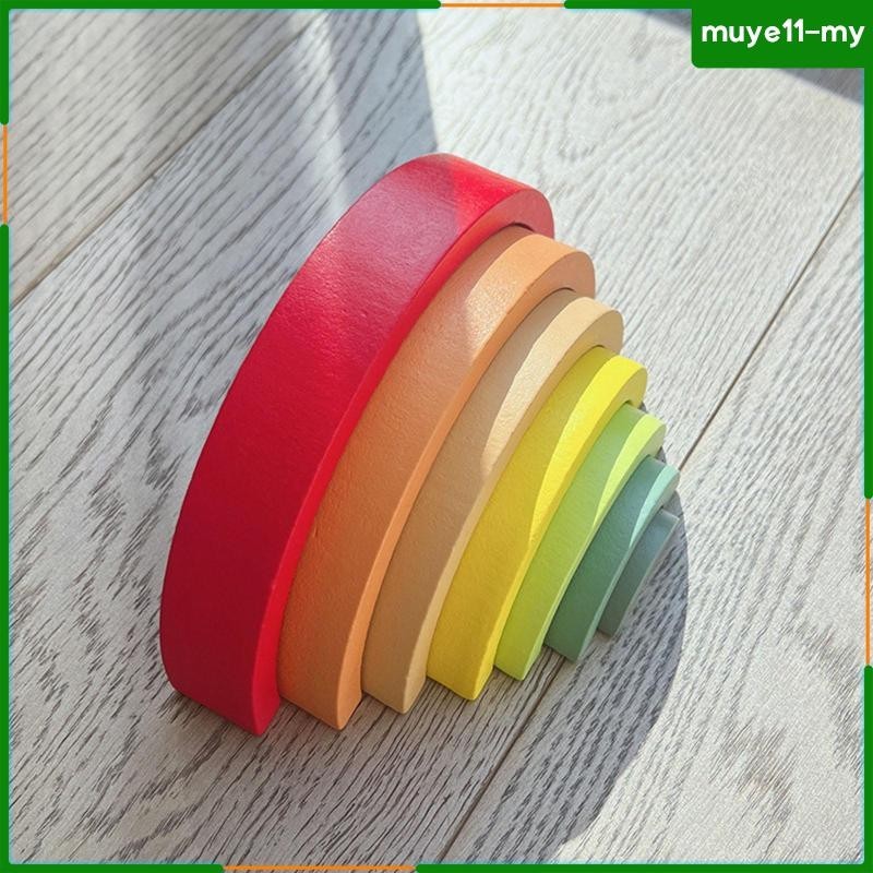 [MuyeadMY] Wooden Rainbow Stacking Toy Montessori Toys Arch Game Bright ...