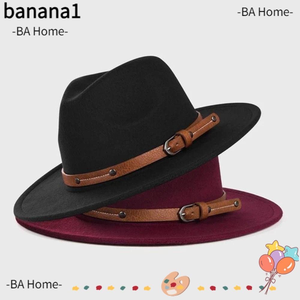 BA Felt Fedora Hats, With Belt Buckle Wide Brim Panama Cap, Fashion ...