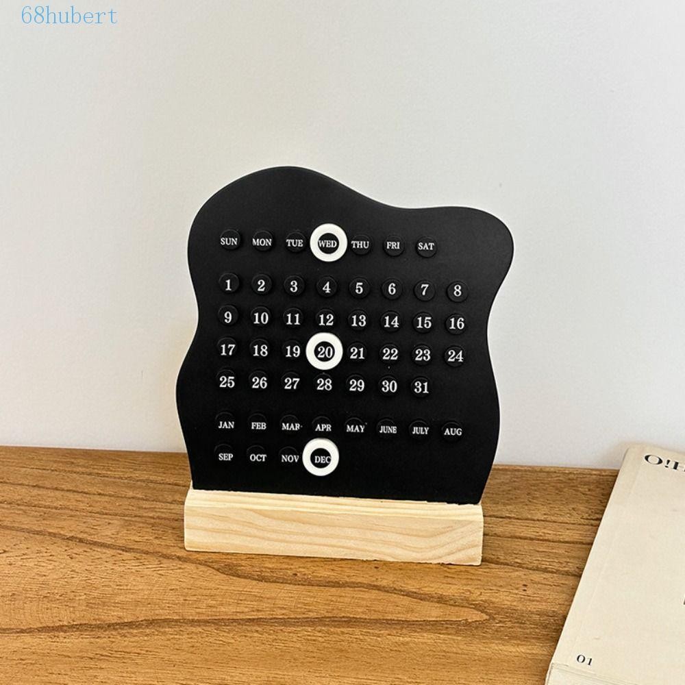 HUBERT Wooden Desk Calendar, Month Date Display Creative Manual ...