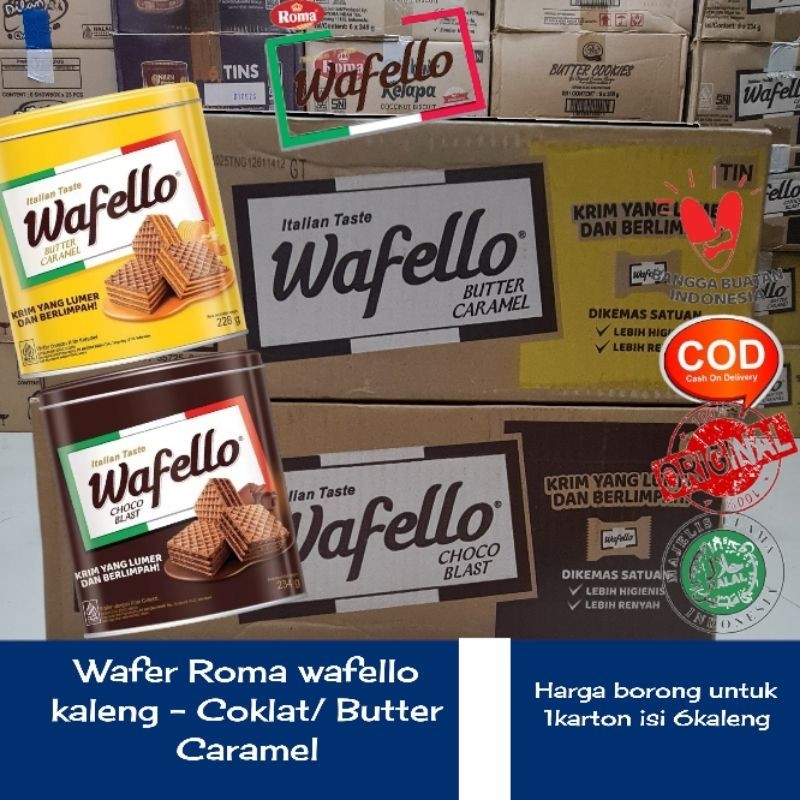 Wafello Wafer Coklat Caramel Kemasan Kaleng 228gr/harga borong untuk ...