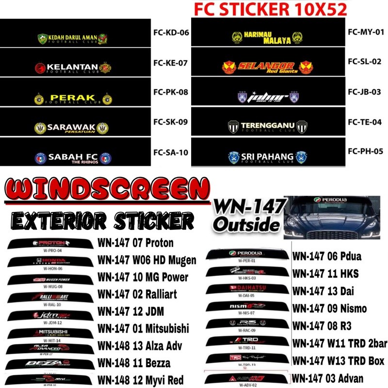 10" Front CAR Sticker Windscreen all Black Windshield Ralliart ...