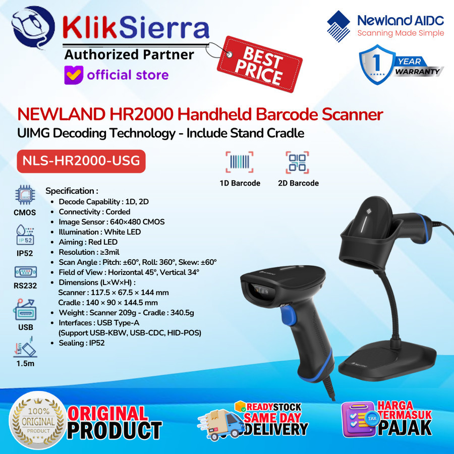 Newland NLS-HR2000 Barcode Scanner HR2000 Handheld Scanner Corded USB ...