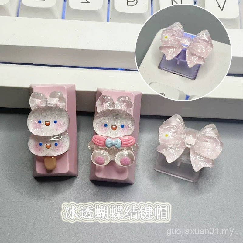 Handmade Customized Ice Transparent Bow Transparent Keycap Cute Stand ...