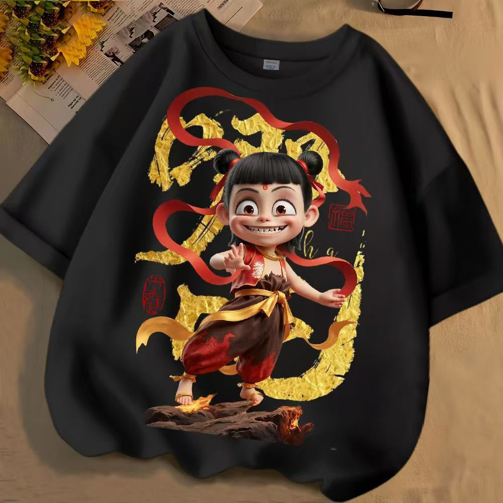 Thin Design Chinese Style 3D Anime Print Nezha Short Sleeve 2025 Spring ...