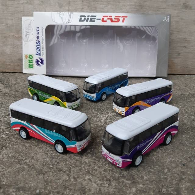 Diecast 5 Pcs Transjakarta Bus Set - Miniature Educational Bus Children ...