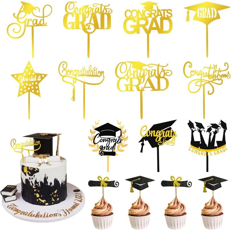 Happy Graduation Acrylic Cake Decoration Sparkling Paper Cups Cake ...