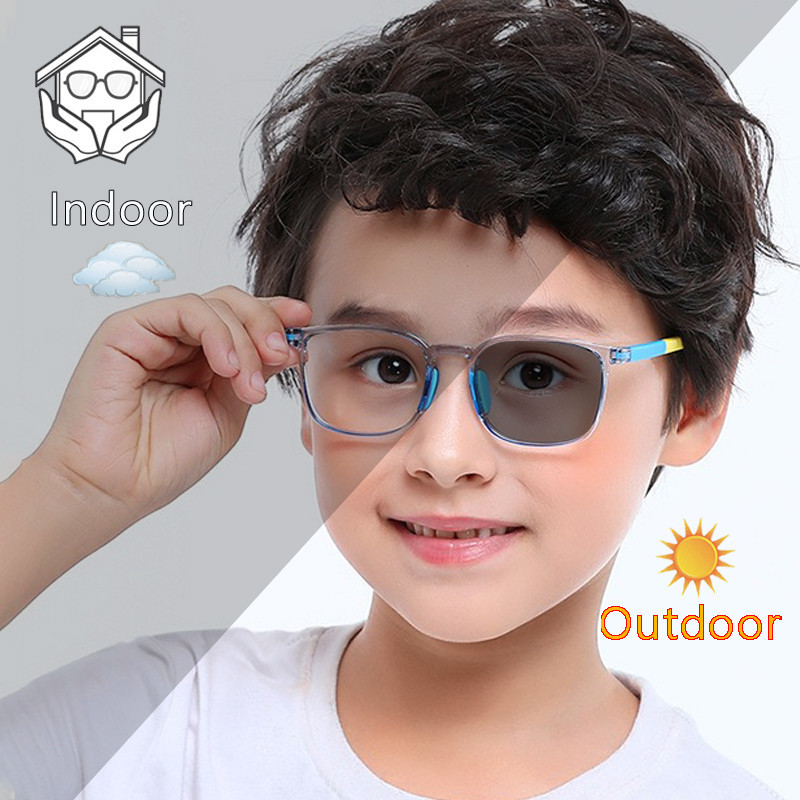 Kids Photochromic Anti Radiation Eye Glasses TR90 Frame Antiblue Light ...