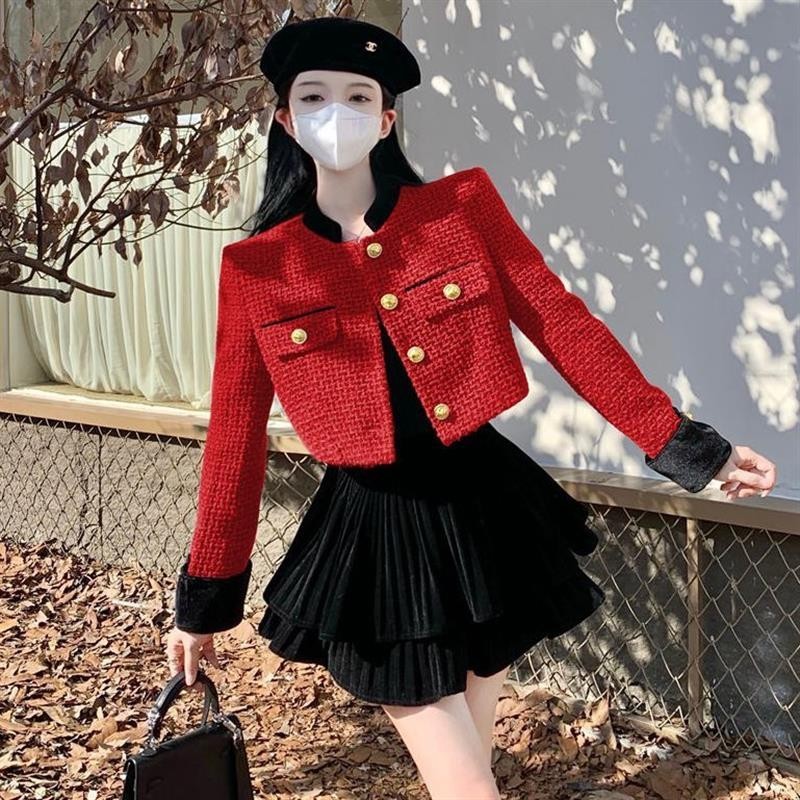 Short Style Contrast Color Stitching Woolen Jacket Design Sense Woolen ...