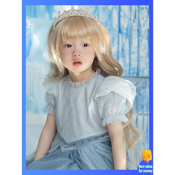 rambut palsu pony rambut palsu baby Puteri elsa cos baby wig perempuan ...