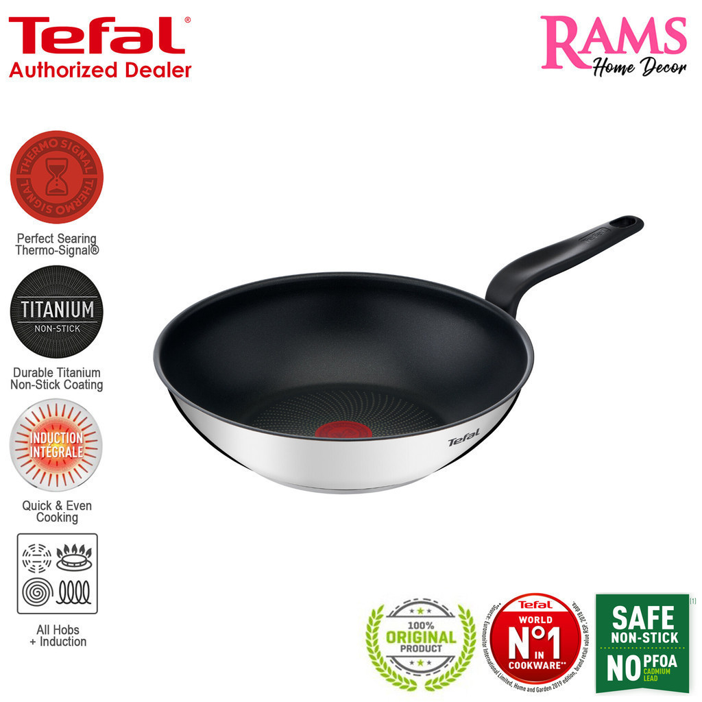 Tefal 28cm Primary Stainless Steel Induction Wokpan / Wok Pan / Kuali Nonstick / Kuali Dalam ...