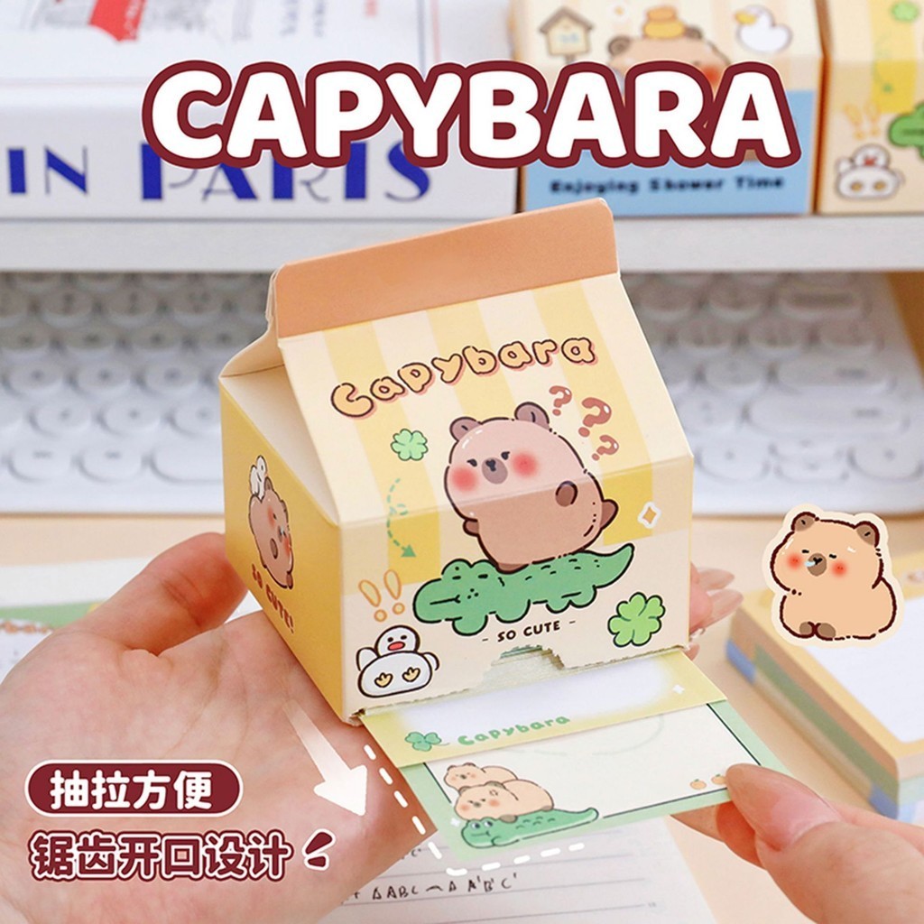 Kapibara Note Paper Note Pad Label Sticker Cute Milk Carton Set Cute ...