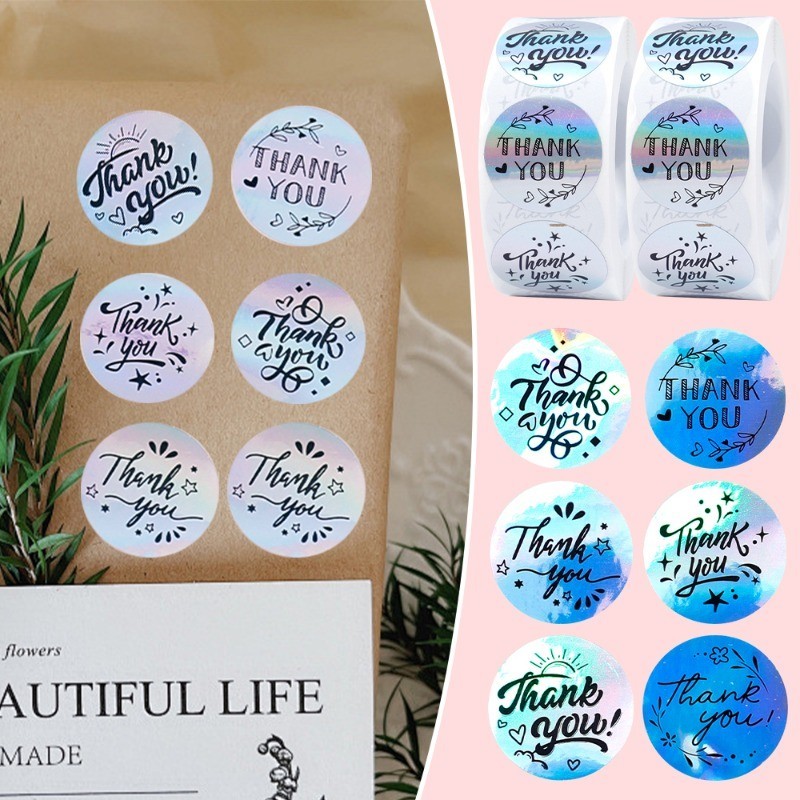 500Pcs/Roll Laser Thank You Label Stickers - Circular Self-Adhesive ...