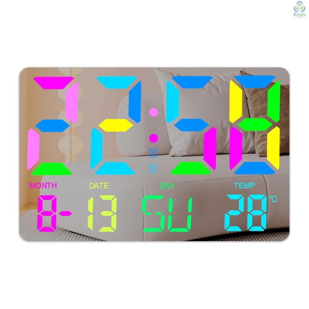 TS-5310 Digital RGB Wall Clock Large Screen Mirror Alarm Clock 5 Gear ...