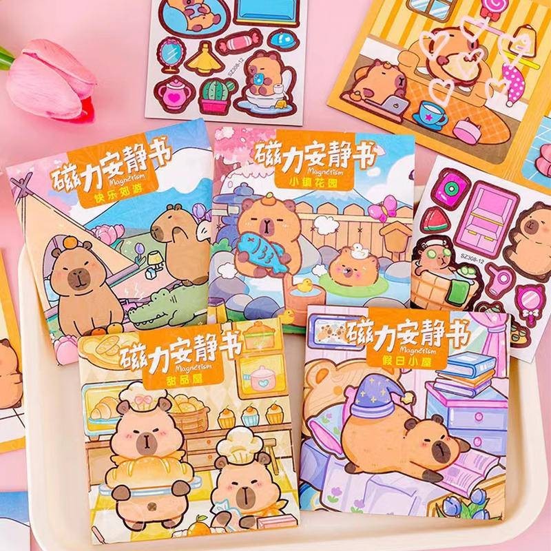 4Pcs Cartoon Capybara Quiet Book Anime Handmade DIY Magnetic Stickers ...