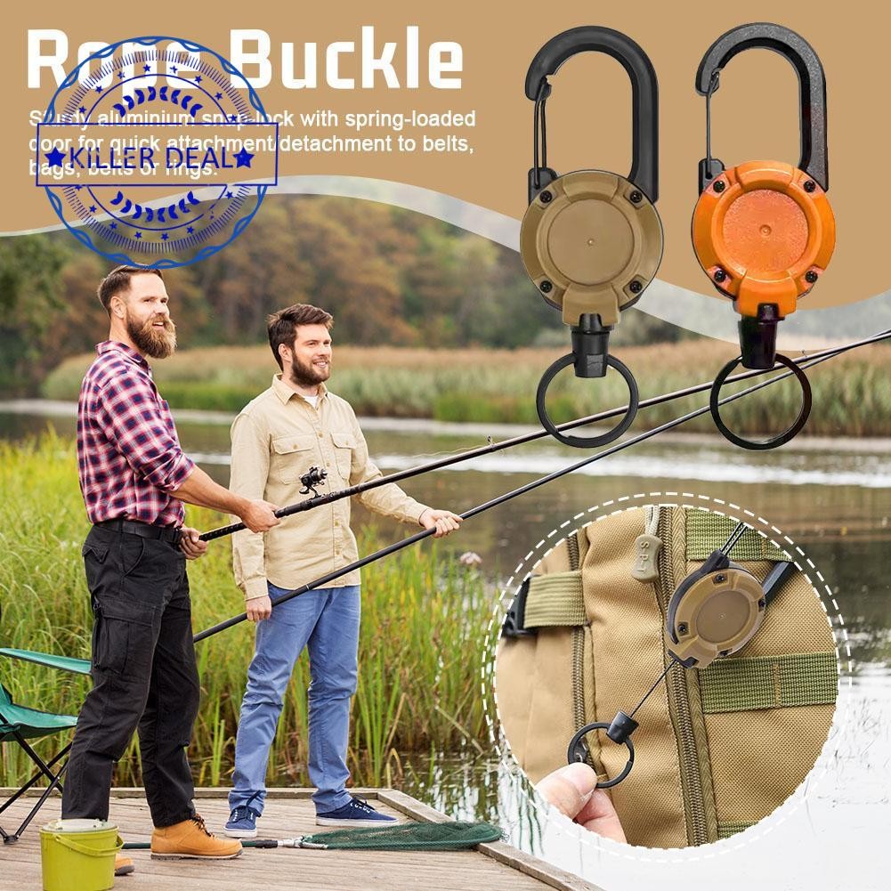 Retractable Heavy Duty Pull Reel Carabiner Key Buckle Chains Steel Rope ...