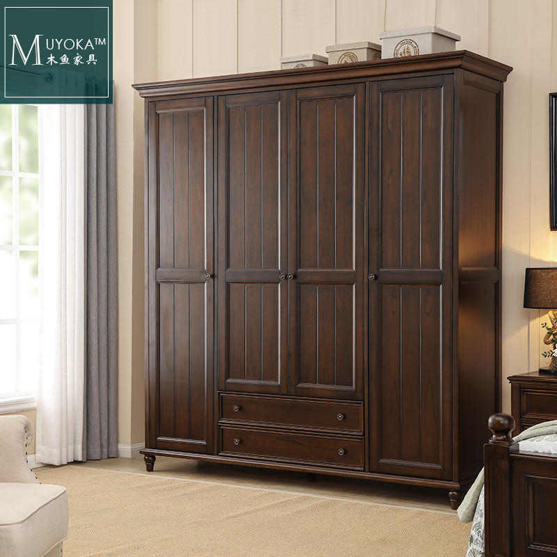 Almari Pakaian Kayu Pepejal Gaya Amerika Empat Pintu Gaya Desa Amerika ...