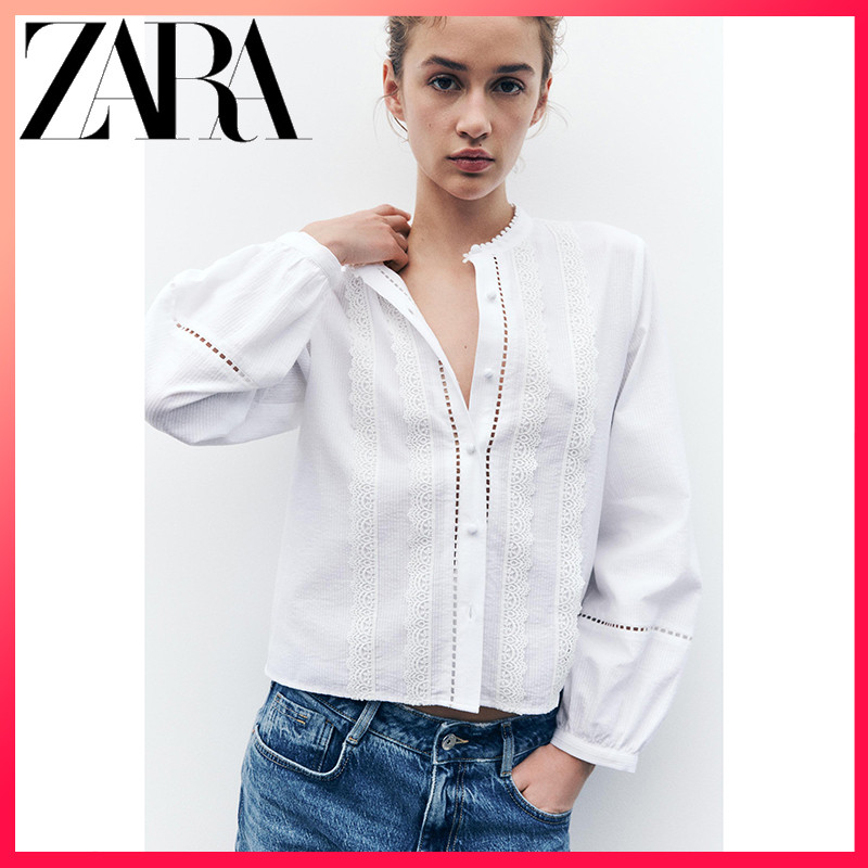 ZARA 25 Spring New Women's Vertical Lace Romantic Style Round Neck ...
