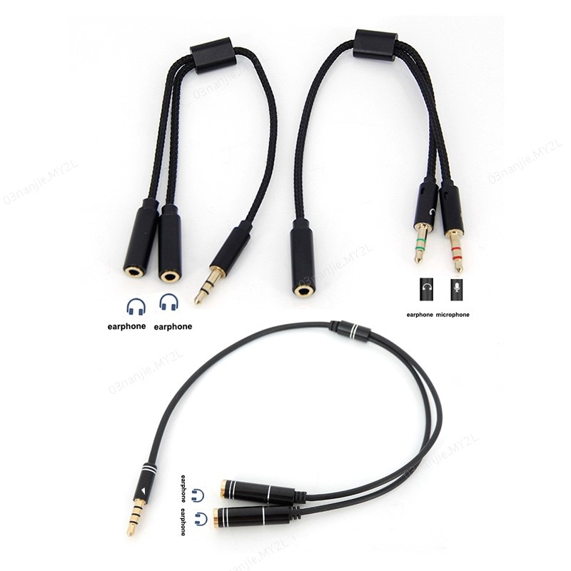 Audio Headphone Splitter Cable for Computer 3.5mm male Female to 2 way ...