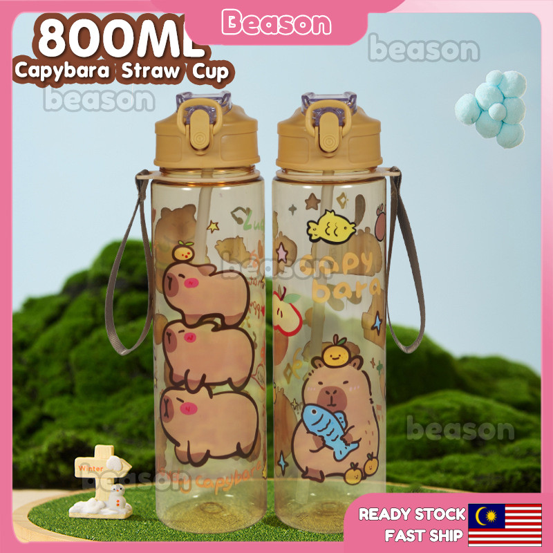 800ml Botol Air Capybara Kuromi Cinnamoroll Water Bottle Kids Straw Bpa ...