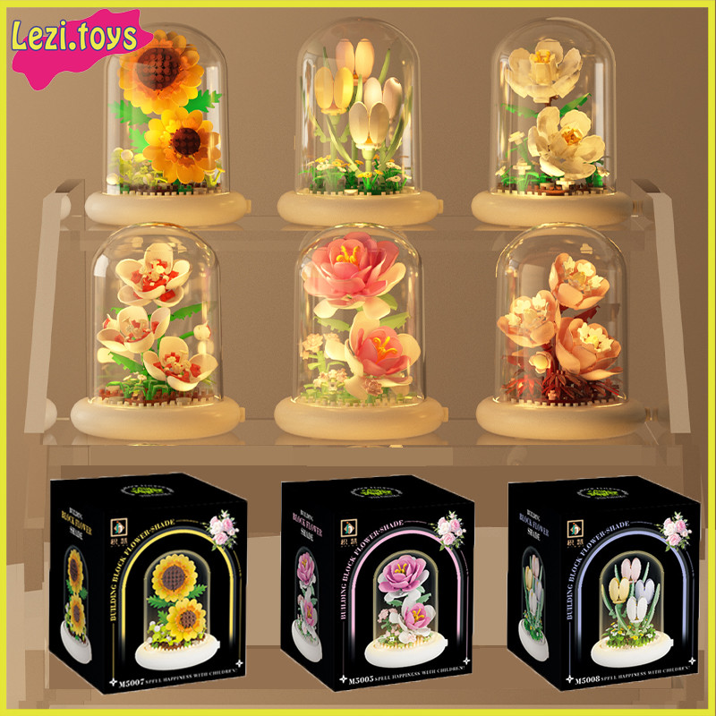 Flower Bouquet Bricks With LED Desktop Deco Room For Girl Friends Kids ...