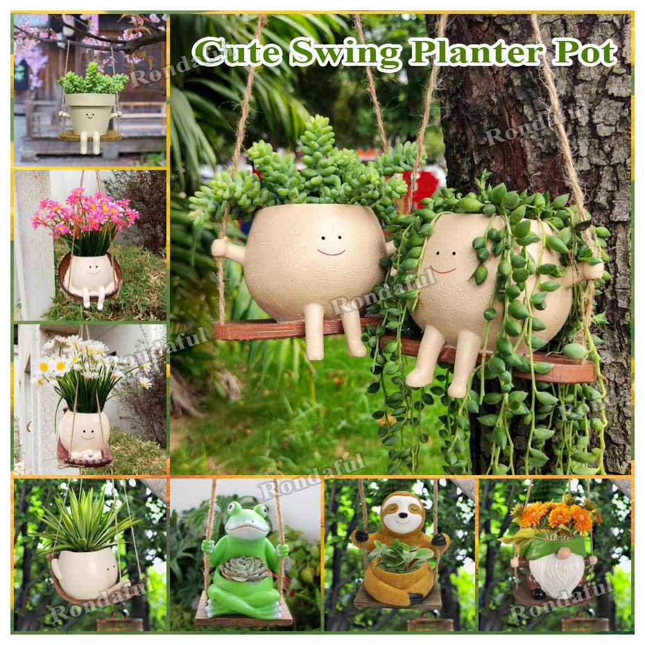 Cute Smiling Face Swing Plant Wall Mounted Plant Pot Cute rotating ...