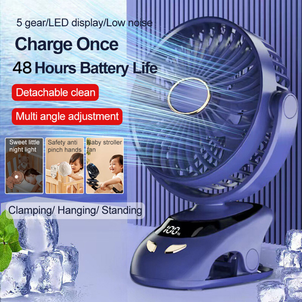 Clip fan USB Charging Wireless Portable fan Led light 5-speed strong ...