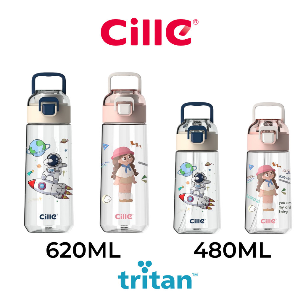 Cille 480ml/620ml Kids Design Cute Leisure Style Leakproof Tritan BPA-Free Plastic Water Bottle ...