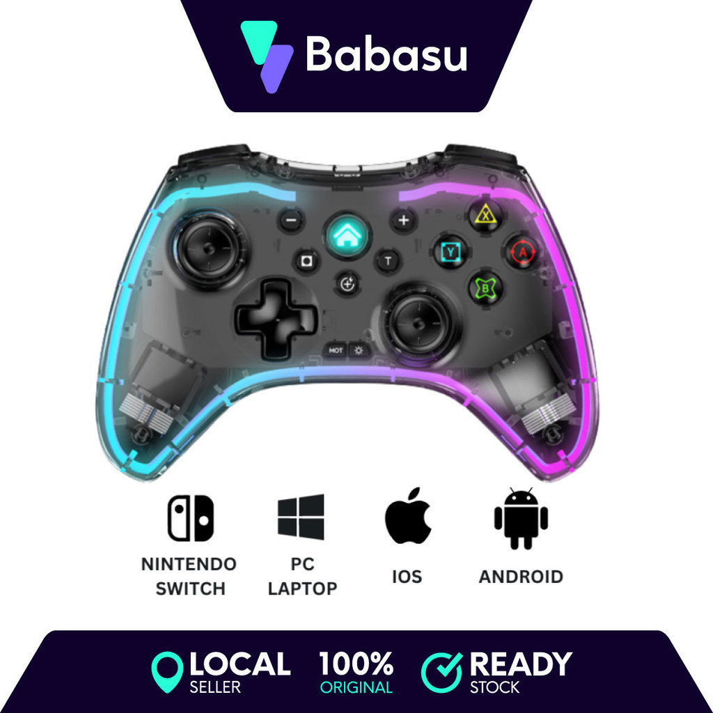 Wireless RGB Gamepad Joystick for Switch PS3 PS4 Android PC Transparent ...