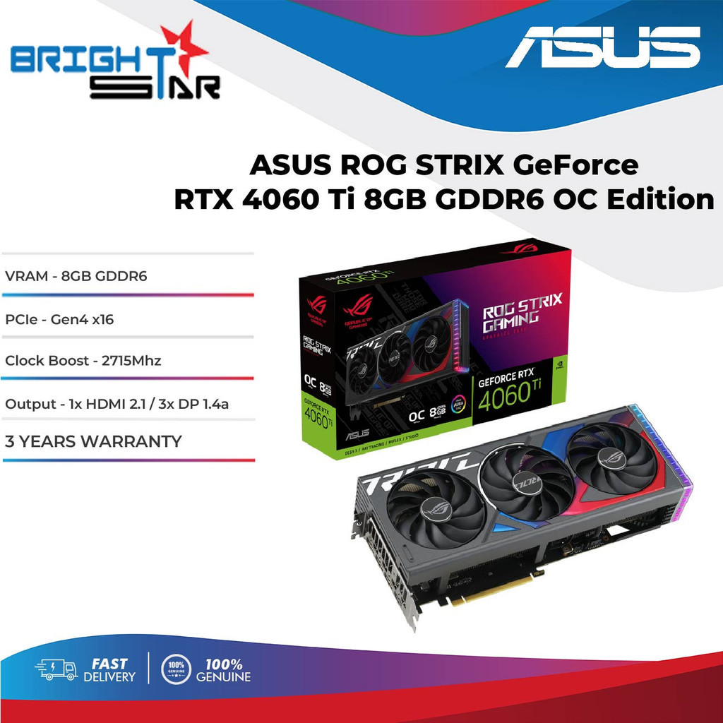 ASUS ROG STRIX GeForce RTX 4060 Ti 8GB GDDR6 OC Edition | Shopee Malaysia