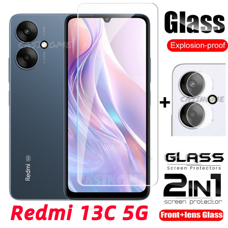 Redmi 13C 5G 2024 Film 2 in 1 Screen Protector Full Cover Tempered Glass For Redmi 13C Redmi13C ...