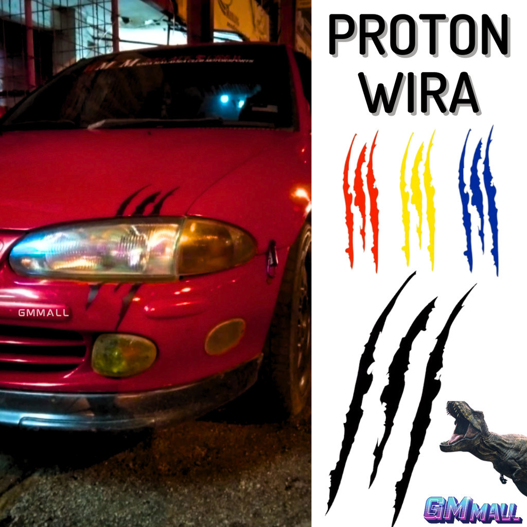 PROTON WIRA Monster Claw Scratch Mark Decal sticker Bumper lamp Stiker ...