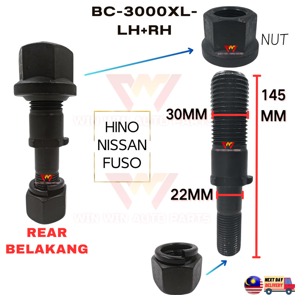 BC-3000XL-LH+RH Hino/Nissan/Fuso (Rear/Belakang) Hub Bolt With Nut ...