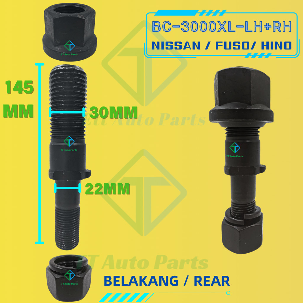 Wheel Hub Bolt With Nut / Hab Bolt Hitam (Belakang/Rear) (145mm x 30mm ...