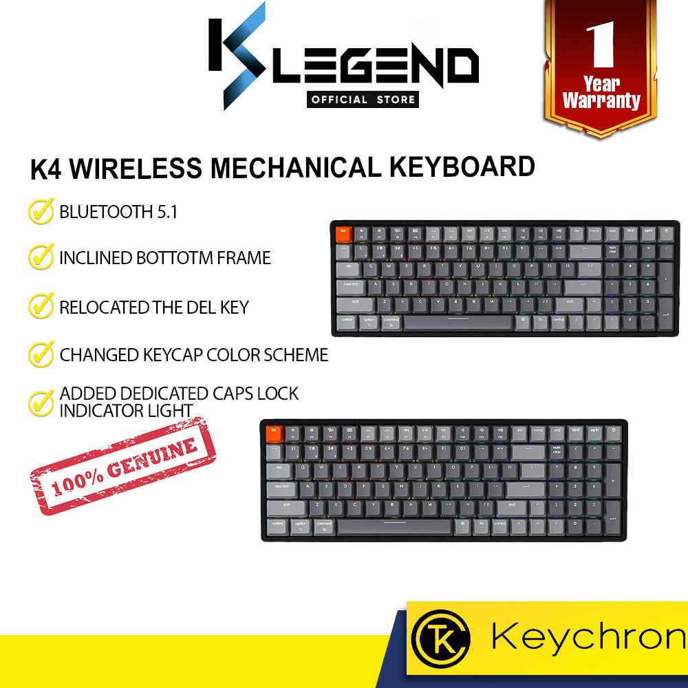 Keychron K4 Version 2 - RGB Backlight Aluminum Wireless Mechanical ...