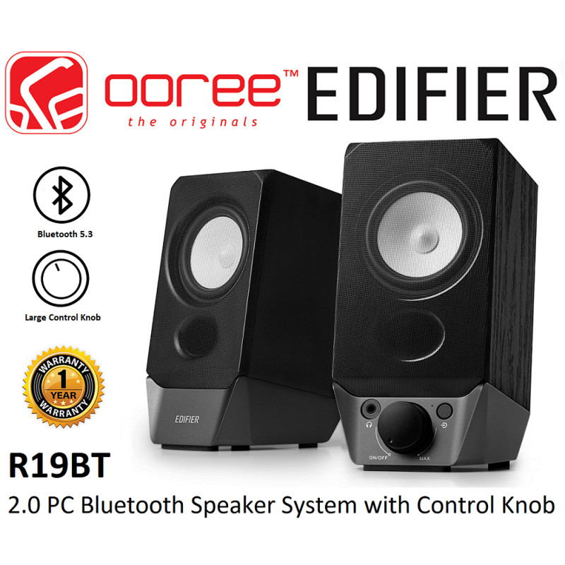 EDIFIER R19BT 2.0 PC SPEAKER SYSTEM WITH BLUETOOTH 5.3, LARGE KNOB CONTROL, HEADPHONE JACK AND ...