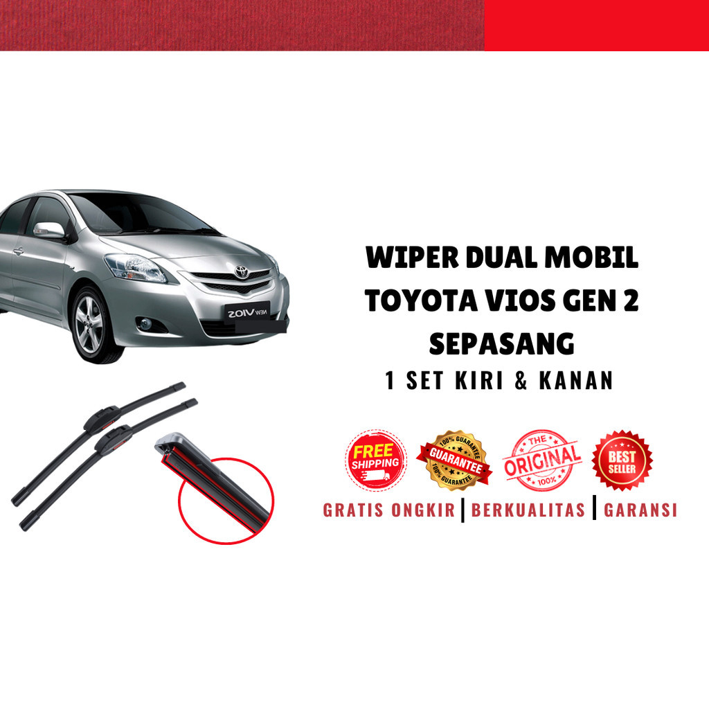 Double Rubber Wiper Toyota Vios Gen 2 Frameless Dual Blade Dual Rubber ...