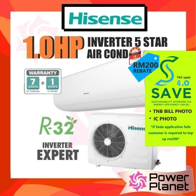 [SAVE4.0] Hisense 1.0HP Air Cond AI10TUGS 1HP R32 Inverter Air ...