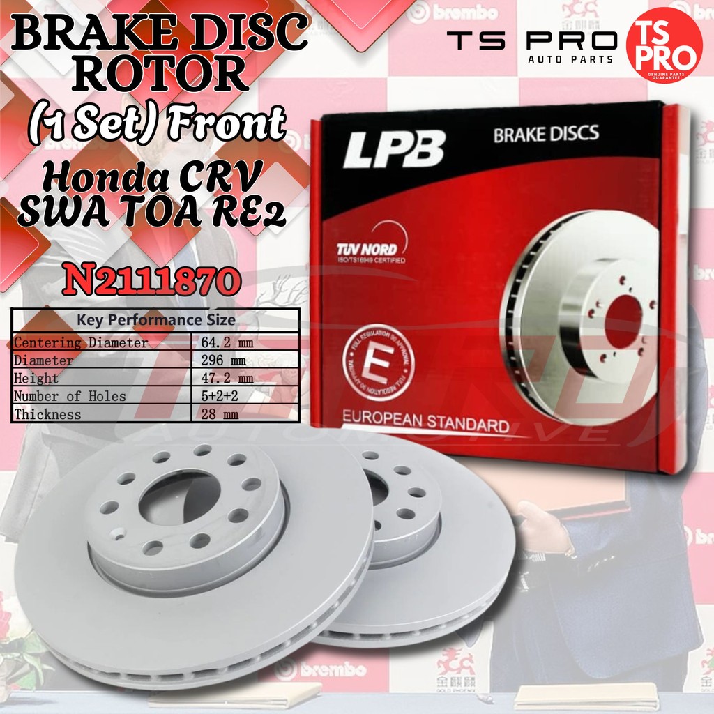 (1Set) Honda CRV SWA TOA RE2 LPB Front Brake Disc Rotor Brek Pinggan ...