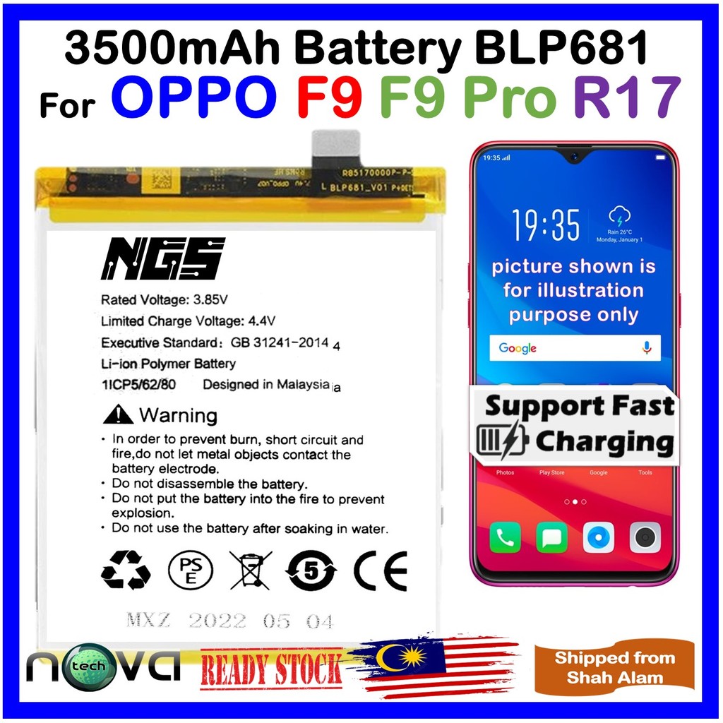 ORIGINAL NGS 3500mAh Battery Bateri BLP681 Fit For OPPO R17 OPPO F9 ...