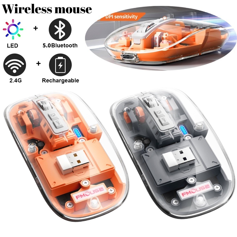 Rechargeable Portable wireless mouse Transparent shell Bluetooth Mouse ...