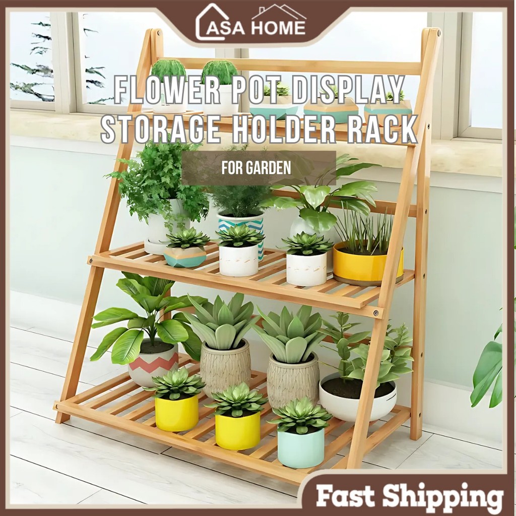 CASA 2/3/4 Tier Bamboo Wooden Flower Garden Rack Potted Plant Stand ...