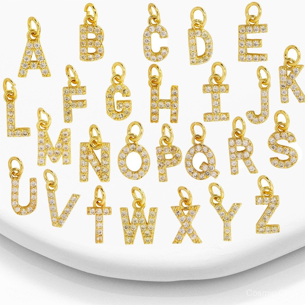 Loket Huruf A-Z Gold Crystal | Aksesori Rantai Nama DIY | Letter ...