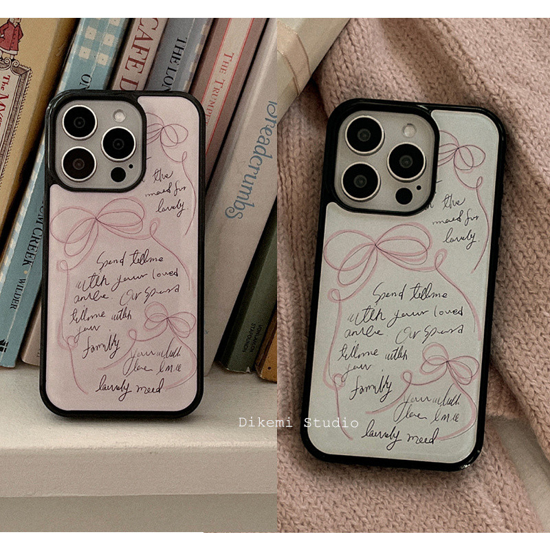 Korea Ins Graffiti pink bow ribbon Black Soft Edge Case for ...